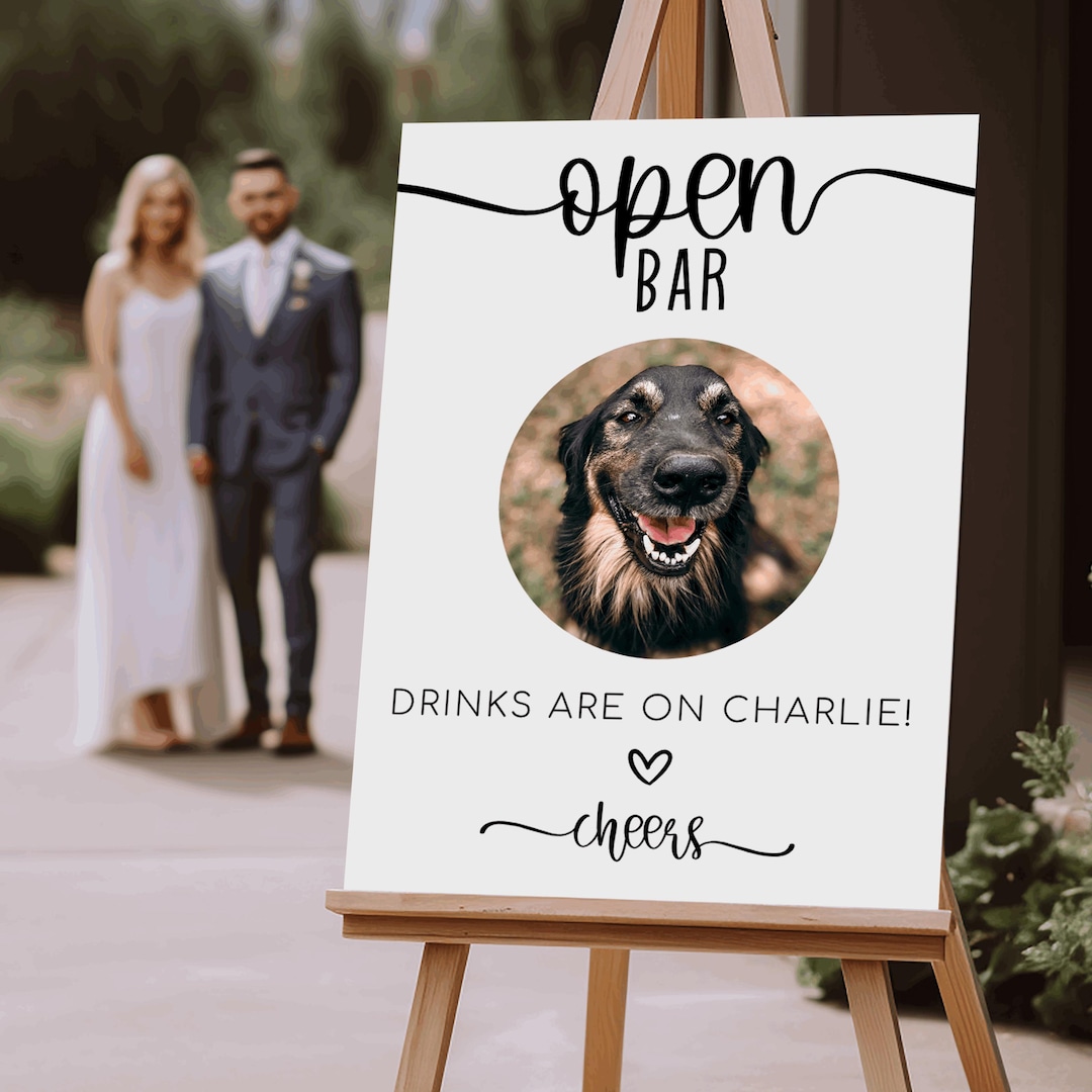 Custom Pet Open Bar Sign With Stand • Personalized Dog Wedding Bar Menu ...