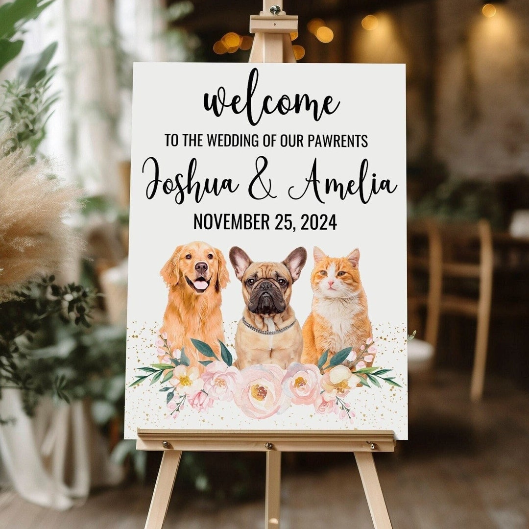 Custom Pet Wedding Welcome Sign With Stand Personalized Wedding Board ...