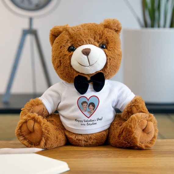 Personalized Teddy Bear With Photo and Text Custom Valentines Day Gift Idea for Him Her Plush Toy for Couples Gift for Girlfriend Etsy UK