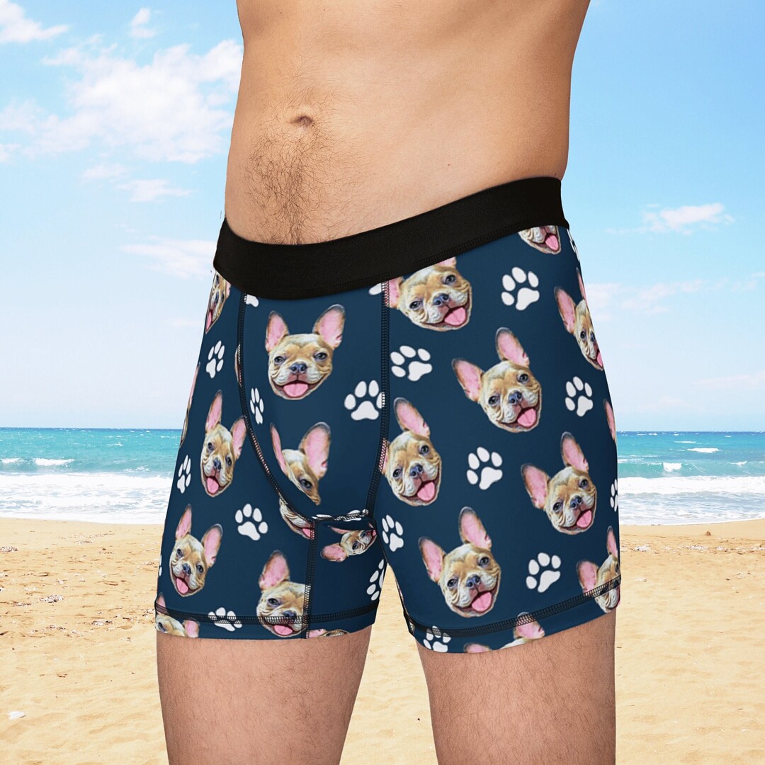 Personalized Pet Underwear Custom Dog Face Boxer Brief Paws Print Men's ...