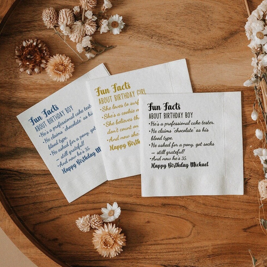 Fun Facts About Birthday Boy/girl Custom Napkins • Personalized 30th ...