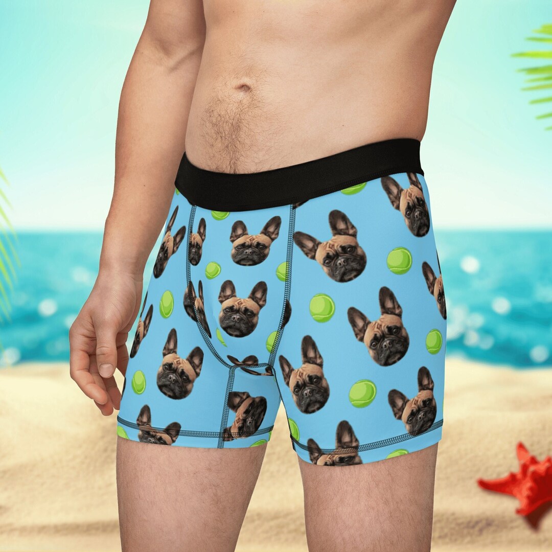 Personalized Pet Underwear Custom Dog Face Boxer Brief Paws Print Men's ...