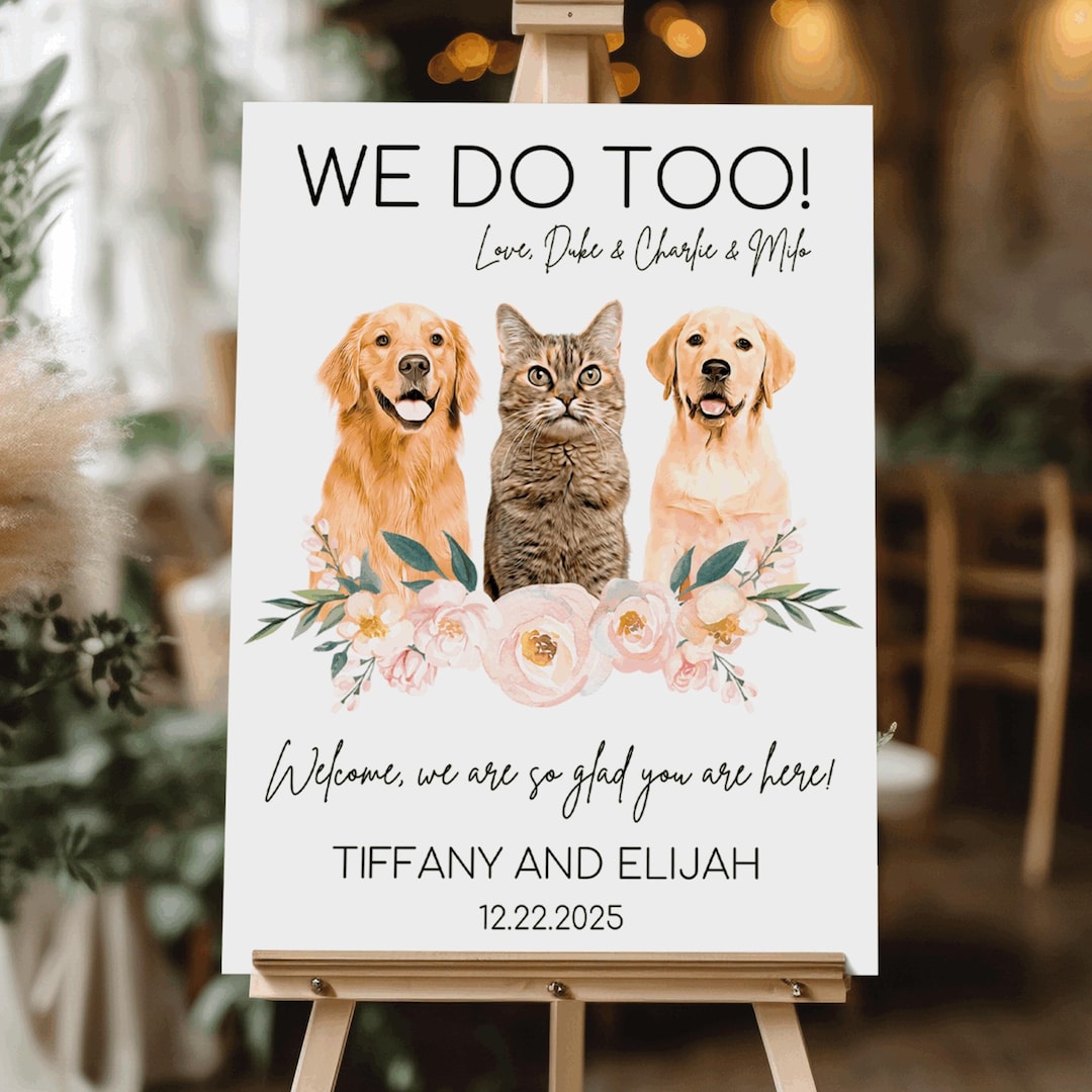 Custom Pet Wedding Welcome Sign With Stand • Personalized Wedding Board ...