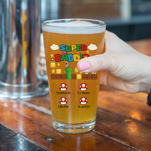 Personalized Super Daddio Beer Glass With Children Names • Custom Super ...