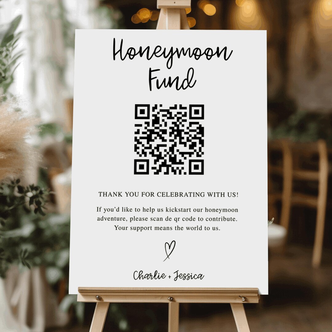 Minimalist Honeymoon Fund QR Code Sign With Easel • Wedding Venmo ...