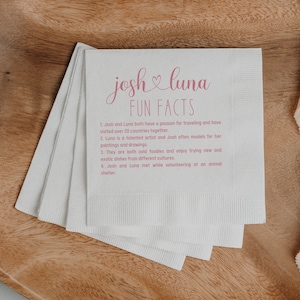 Fun Facts Custom Wedding Cocktail Napkins Bridal Shower Rehearsal ...