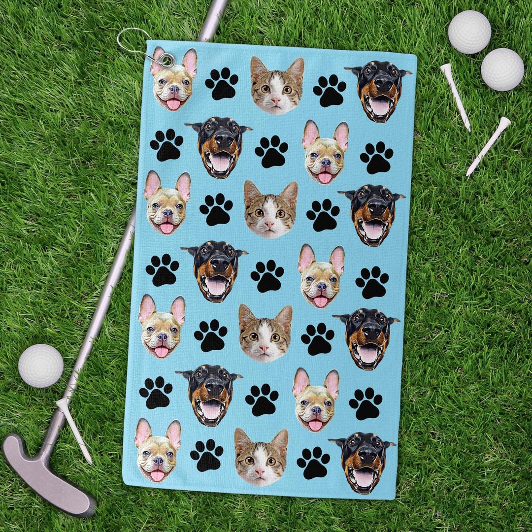 Custom Pet Golf Towel • Personalized Dog Dad Golf Gift • Funny Dog Face on Golf Towel • Father's ...