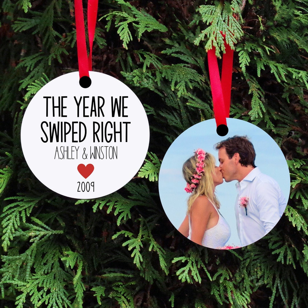 The Year We Swiped Right Ornament • Custom Couple Ornament • Swiped Right Gift • Personalized ...