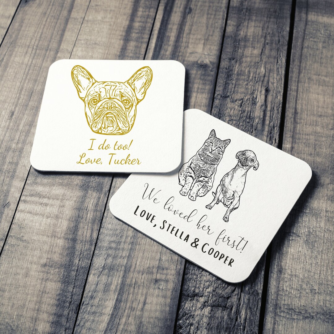 Custom Dog Wedding Coasters Set of 50, 100, 150 Wedding Coasters Drinks ...