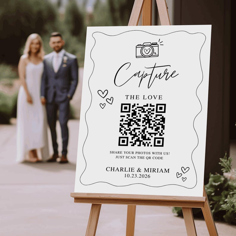 Capture the Love QR Code Wedding Sign With Easel • Shared Photo Album ...