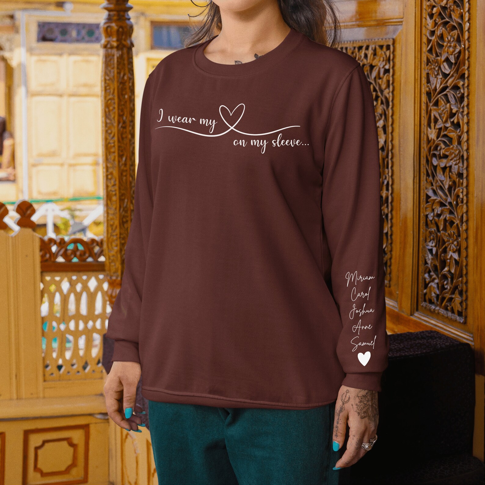Custom I Wear My Heart on My Sleeve Sweatshirt With Names Personalized ...