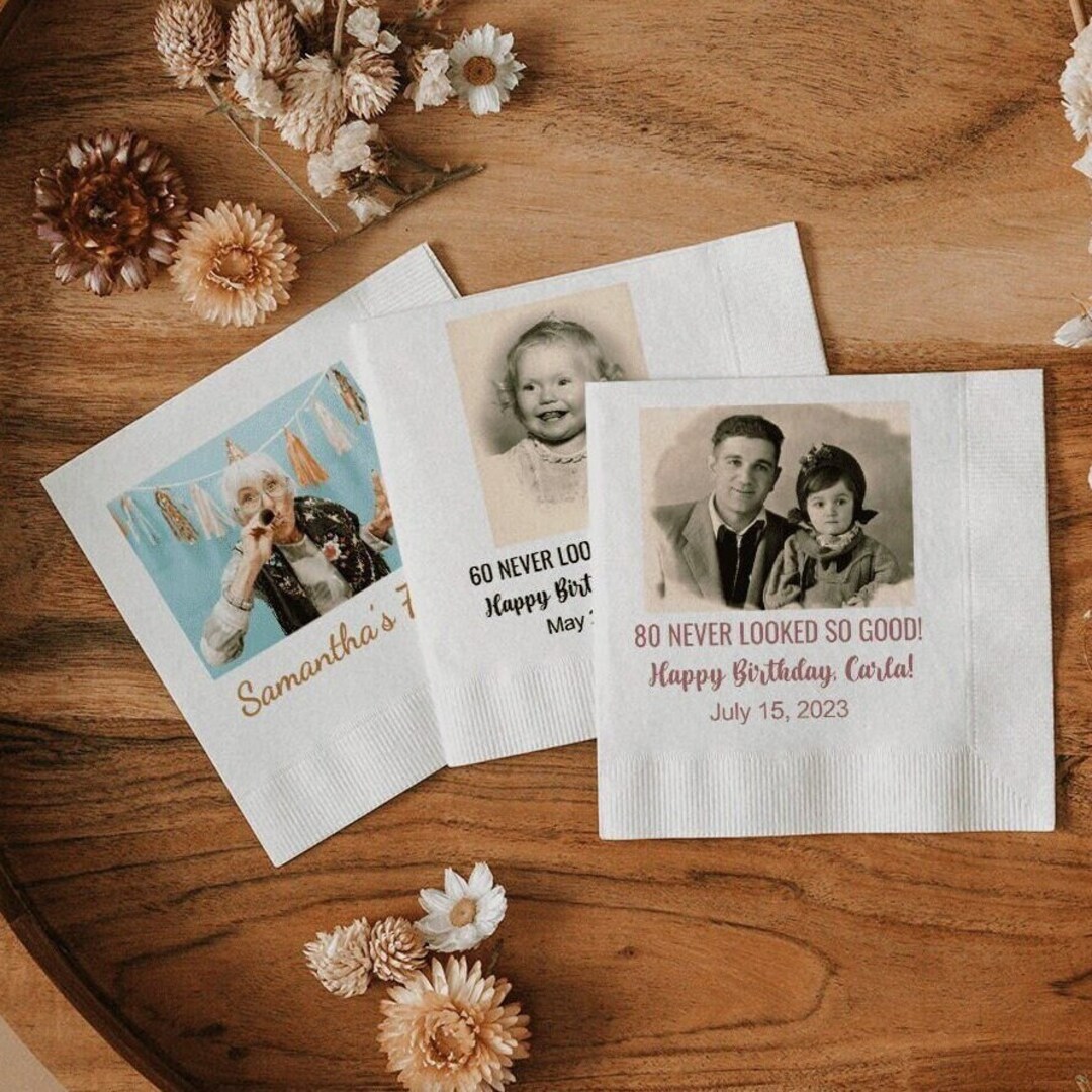 Custom Birthday Party Napkins With Photo • Personalized Cocktail ...