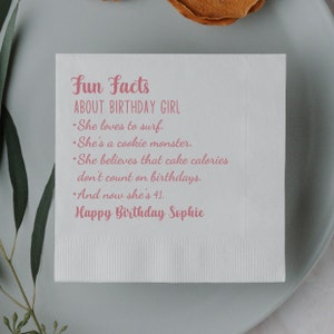 Fun Facts About Birthday Boy/girl Custom Napkins Personalized 30th ...