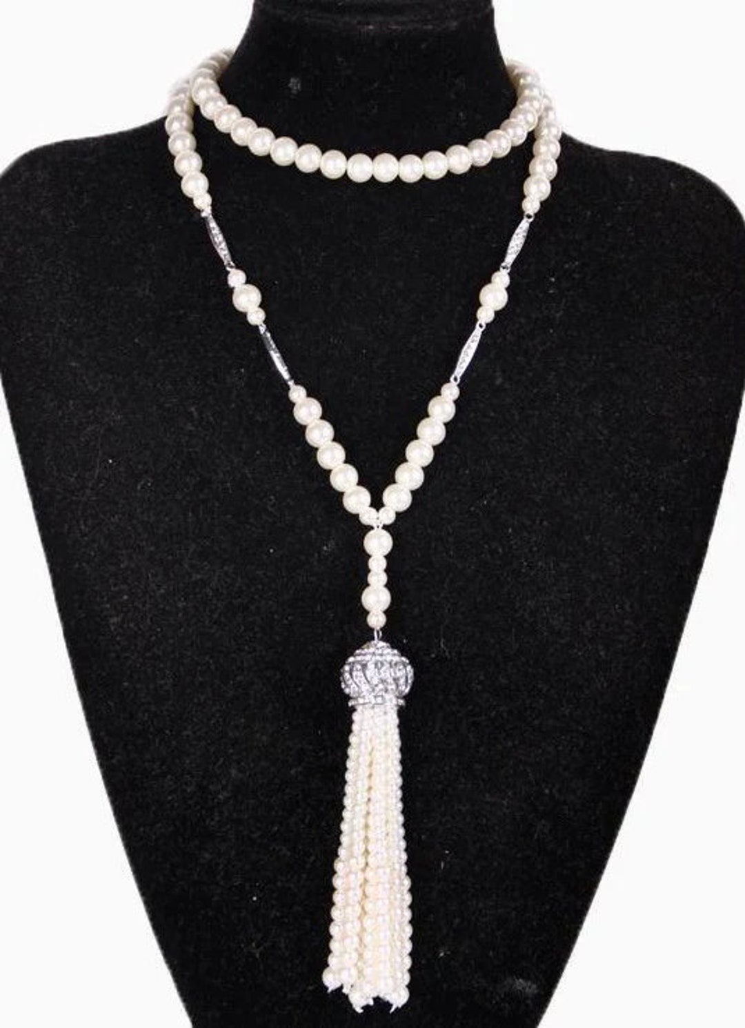Art Deco Pearl Necklace, Great Gatsby Flapper Necklace, Downton Abbey ...
