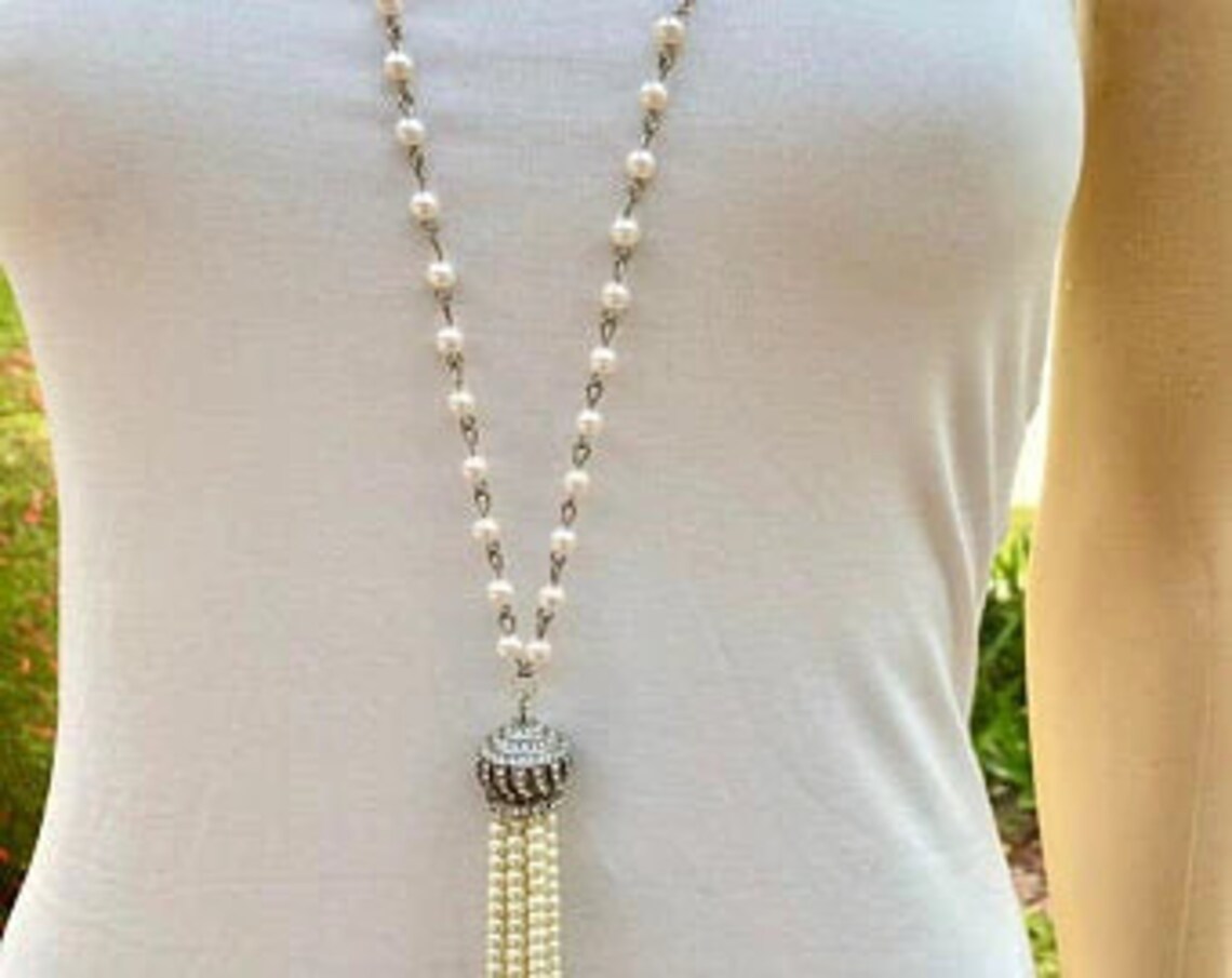 Art Deco Pearl Necklace Great Gatsby Flapper Necklace - Etsy