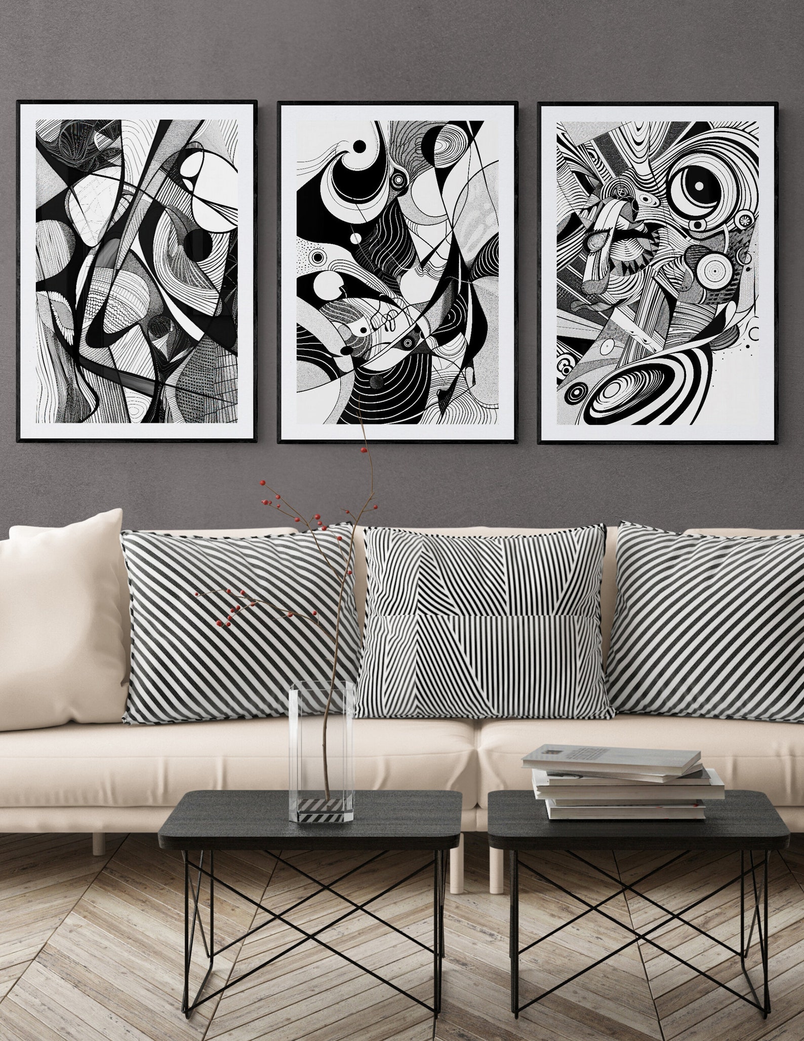 3 Piece Poster Set Large Black & White Bundle Wall Art Downloadable ...