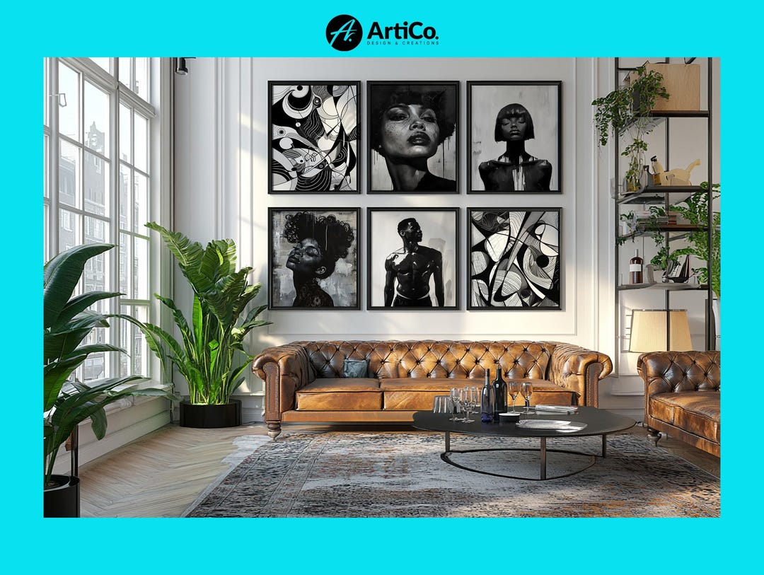 Set of 6 Large Black Art Prints Mega Bundle | Modern Art Print Set Wall ...