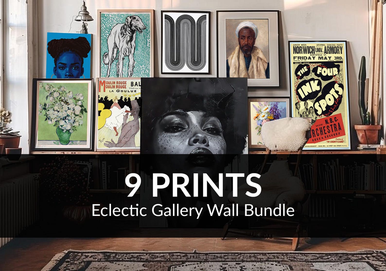 9 Black Art Prints Set: Eclectic Gallery Wall Decor (digital Download ...