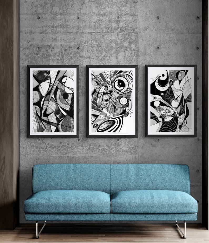 3 Piece Poster Set Large Black & White Bundle Wall Art Downloadable ...