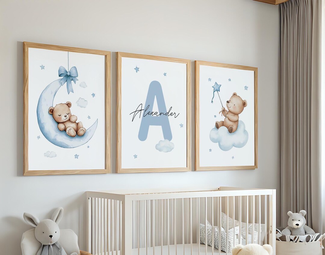 Set of 3 Children's Room Posters, Bear Wall Pictures, Baby Room Poster ...