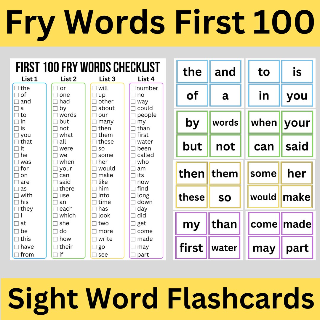 Fry Words First 100 Sight Word Flashcards: Homeschool Kindergarten - Etsy