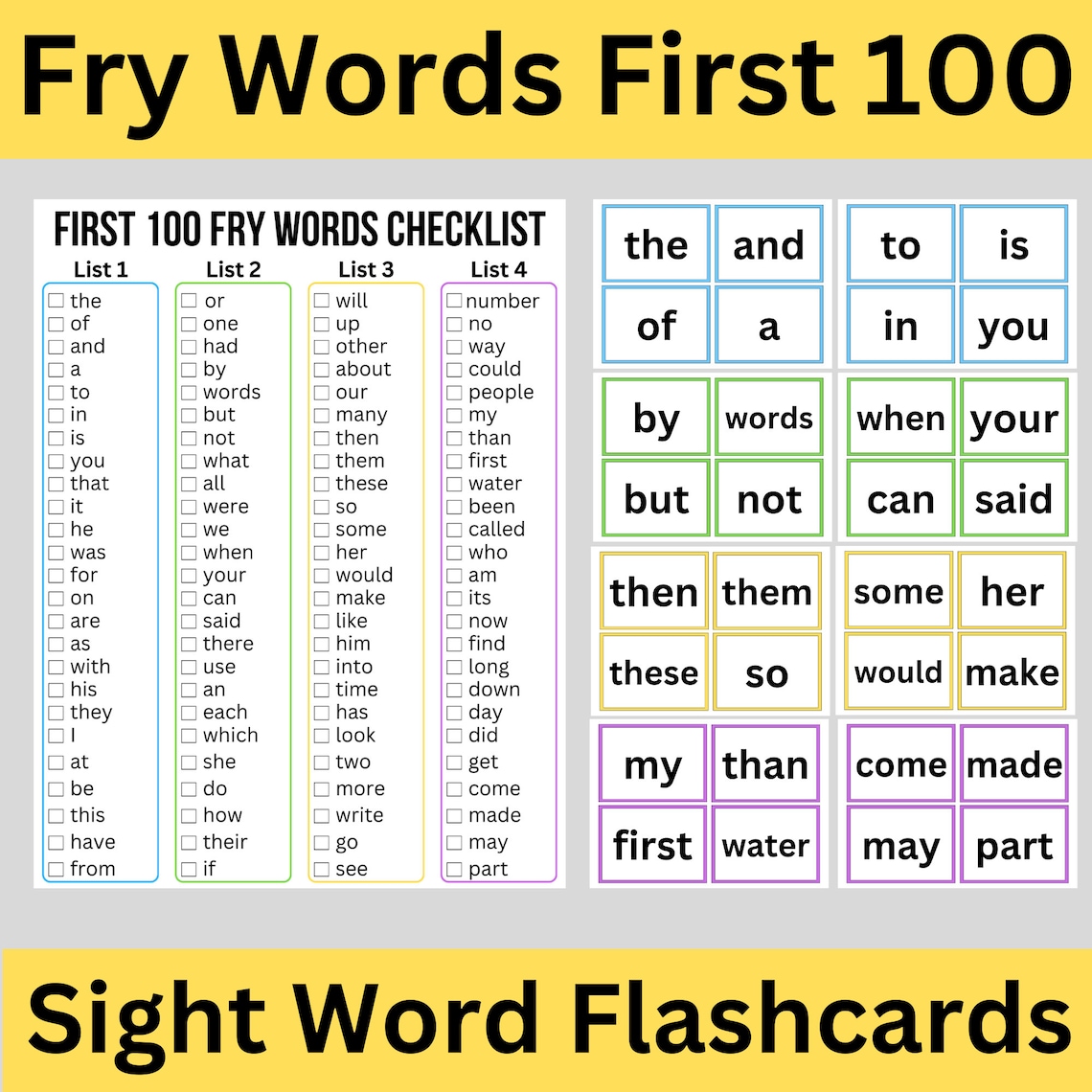 Fry Words First 100 Sight Word Flashcards: Homeschool Kindergarten - Etsy