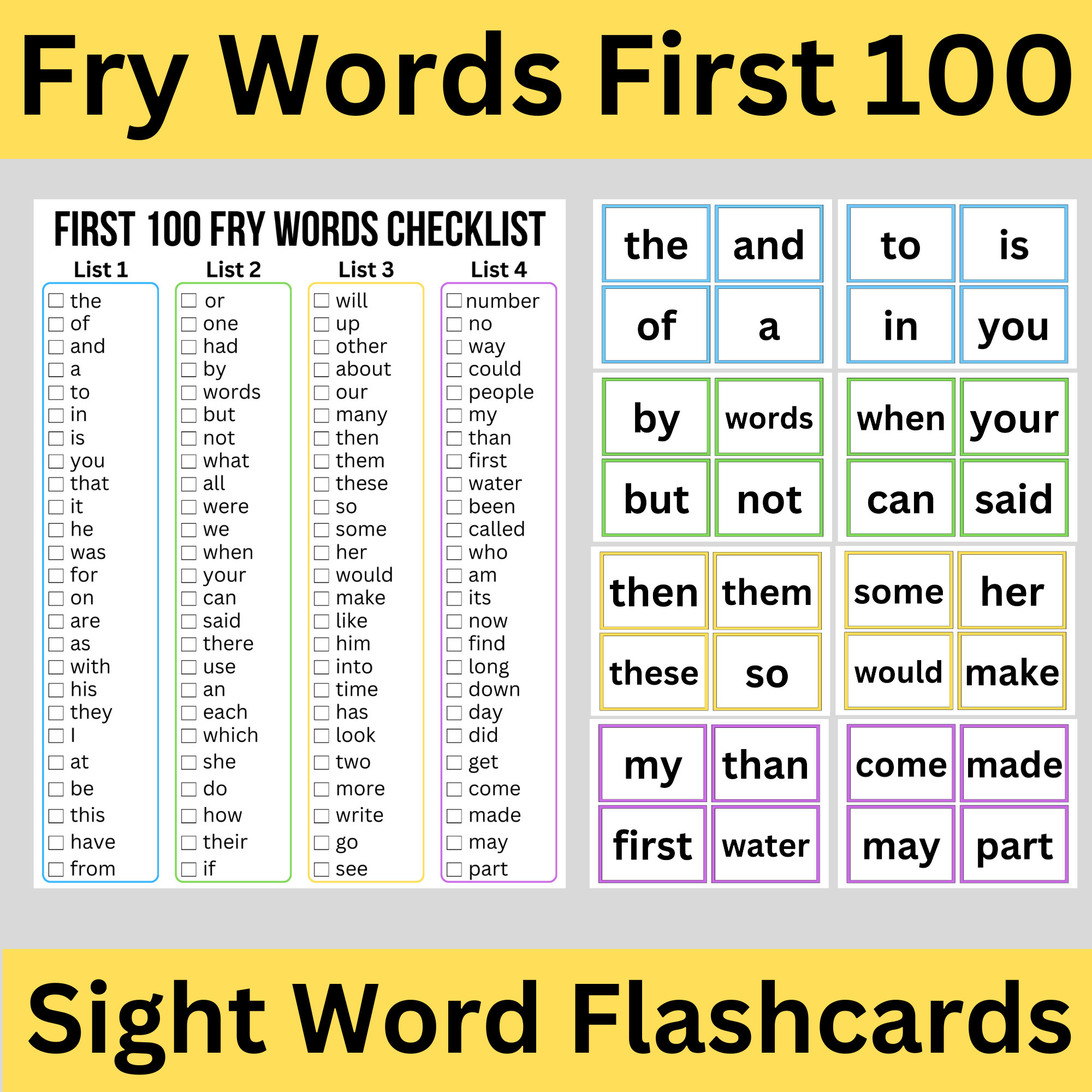 Fry Words First 100 Sight Word Flashcards: Homeschool Kindergarten - Etsy