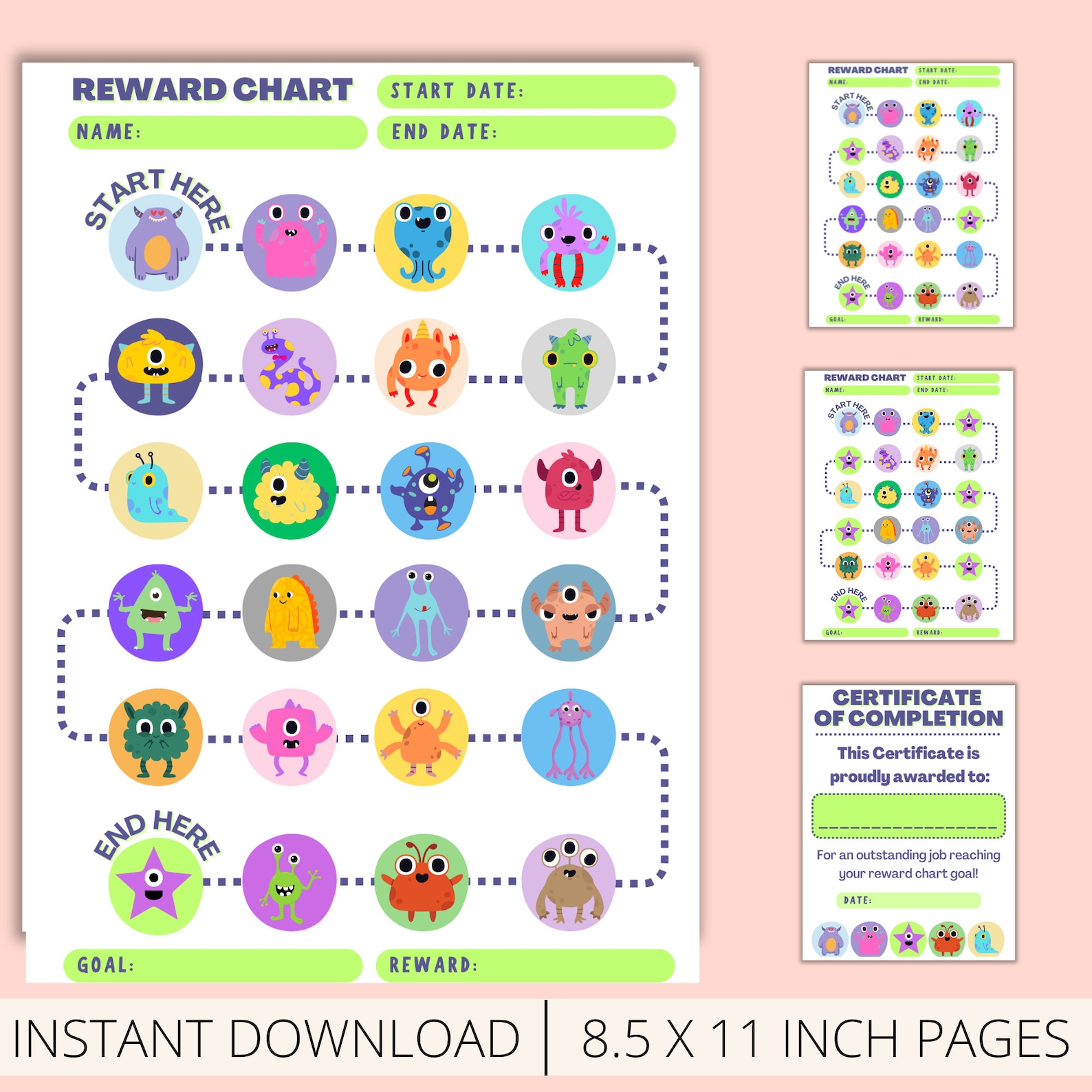 Printable Monster Reward Chart, Preschool Printable, Routine Chart ...