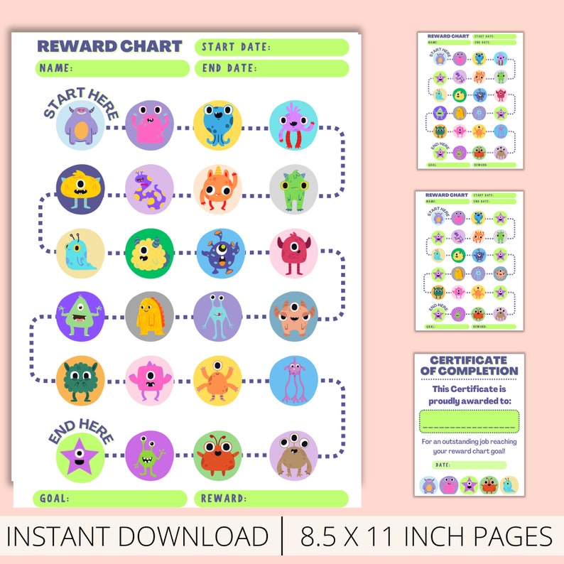 Printable Monster Reward Chart, Preschool Printable, Routine Chart ...