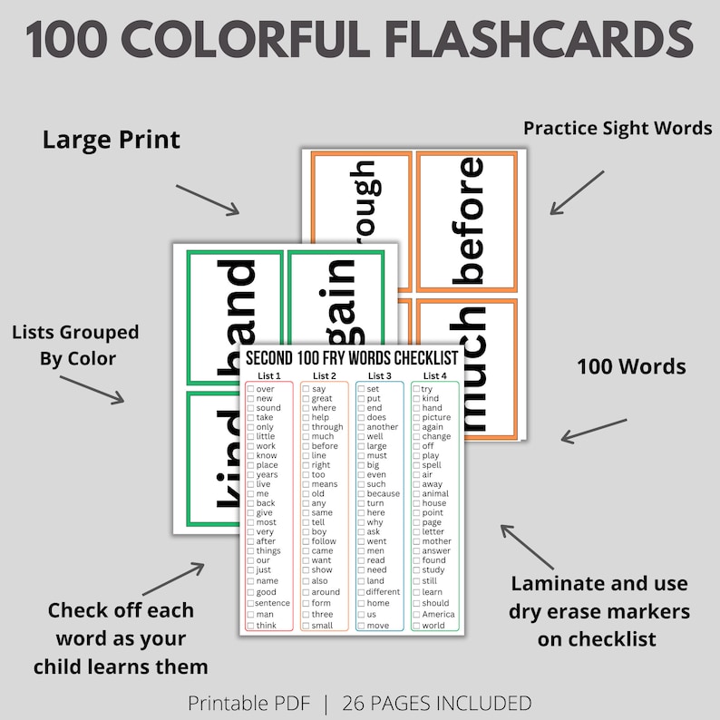 Fry Words Second 100 Sight Words Flashcards: Homeschool Learning ...