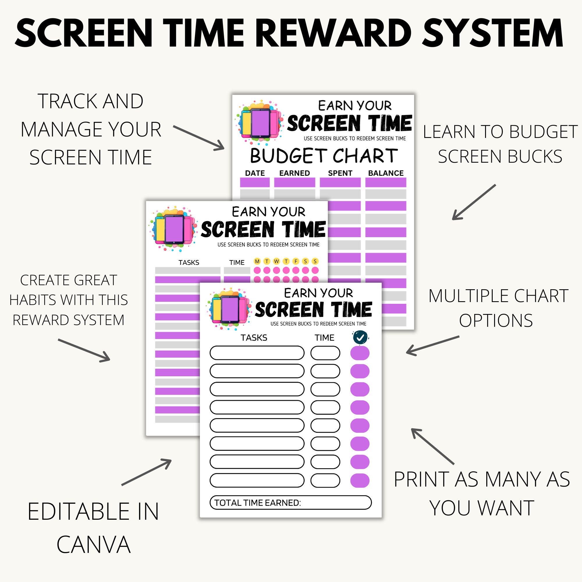 Screen Time Reward System, Screen Bucks, Manage Screen Time, Routine ...