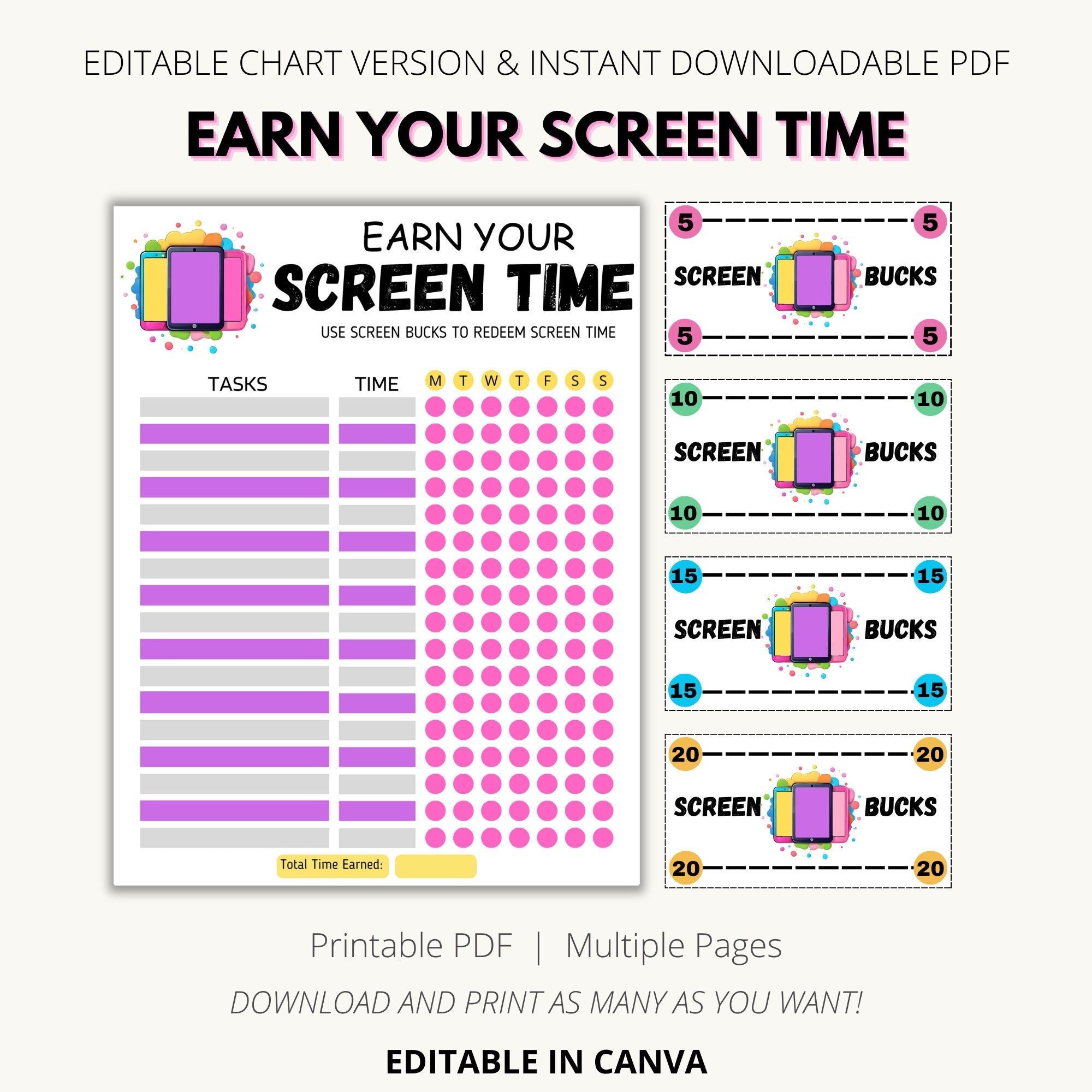 Screen Time Reward System, Screen Bucks, Manage Screen Time, Routine ...