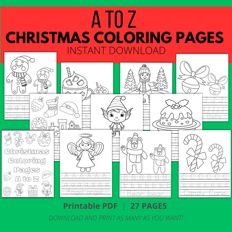 Christmas Coloring Pages A to Z, Coloring Book, Letter Tracing, Abc's ...