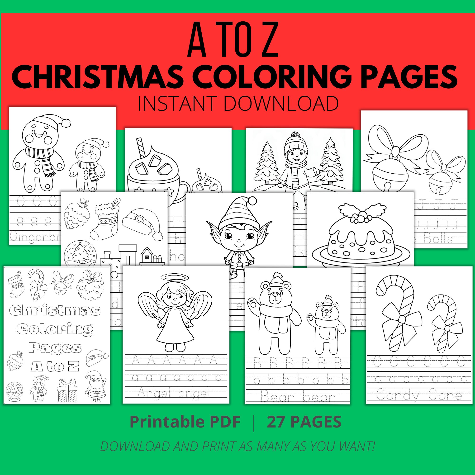 Christmas Coloring Pages A to Z, Coloring Book, Letter Tracing, Abc's ...