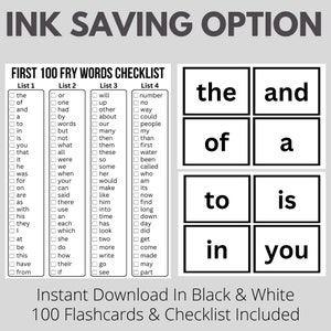 Fry Words First 100 Sight Word Flashcards: Homeschool Kindergarten - Etsy