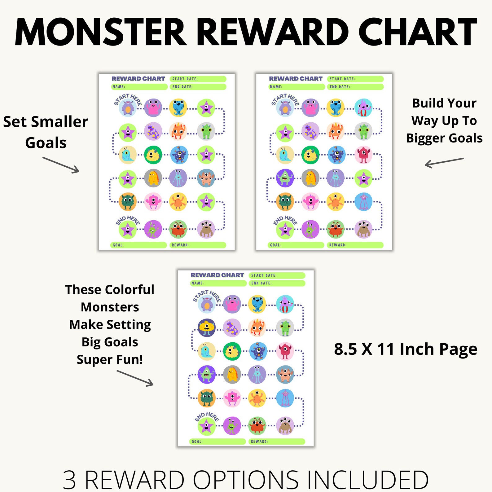 Printable Monster Reward Chart, Preschool Printable, Routine Chart ...