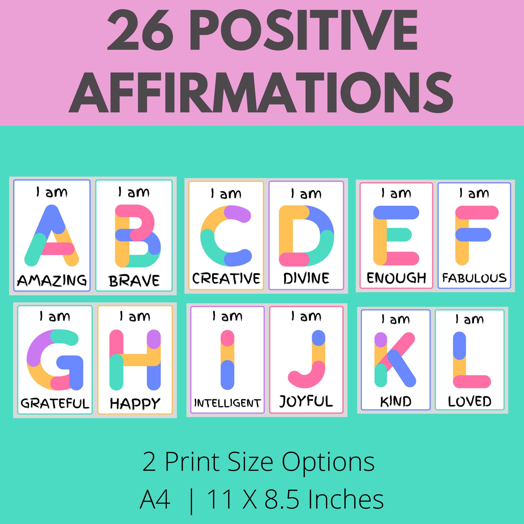 Positive Affirmation ABC Flashcards, ABC Flashcards, Positive ...