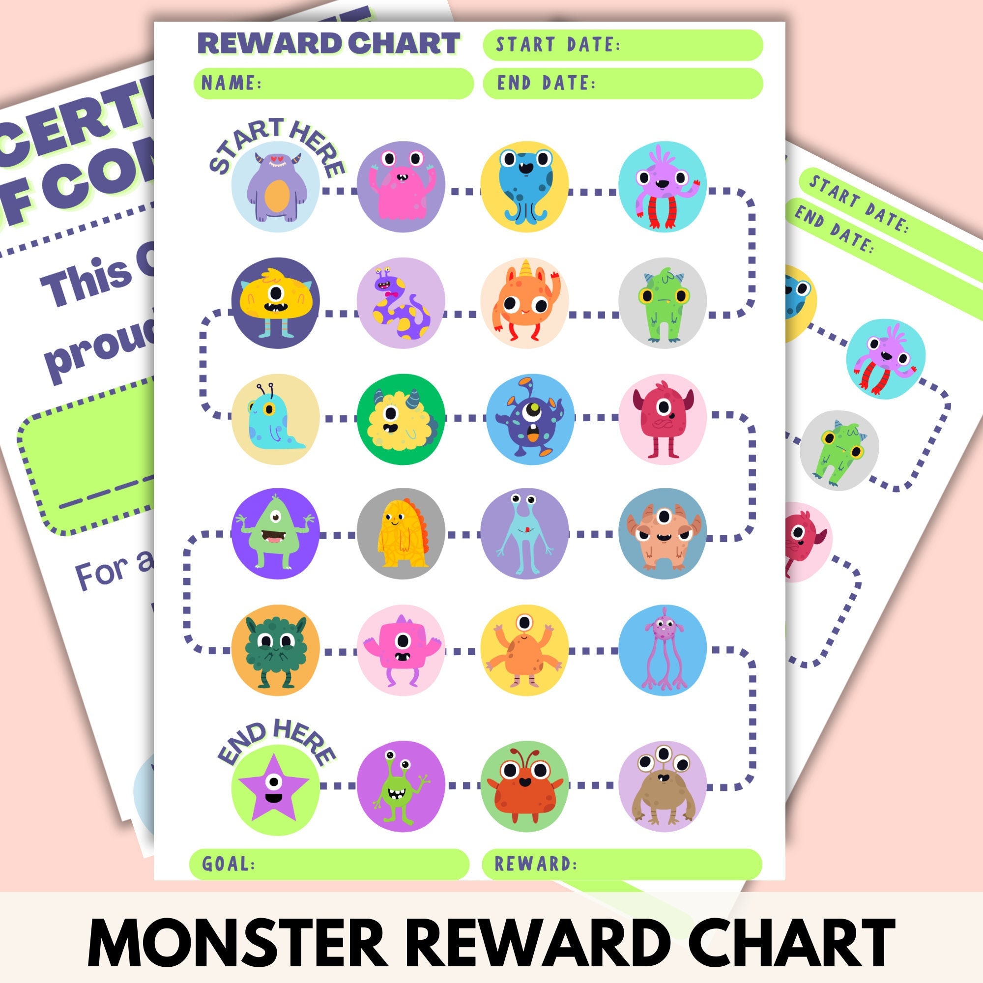 Printable Monster Reward Chart, Preschool Printable, Routine Chart ...