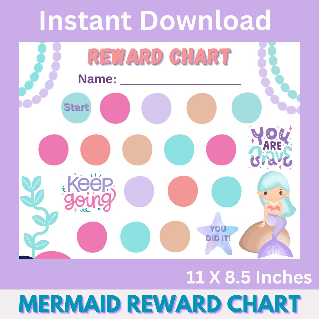 Printable Mermaid Reward Chart, Sticker Chart, Rewards, Preschool, Kids ...