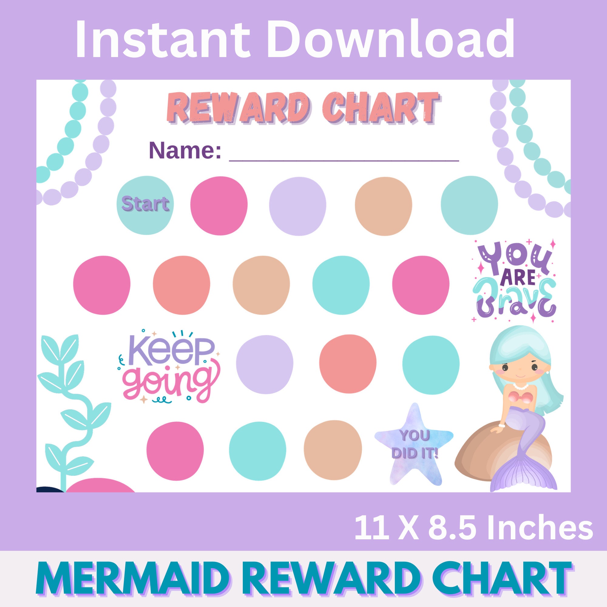Printable Mermaid Reward Chart, Sticker Chart, Rewards, Preschool, Kids ...