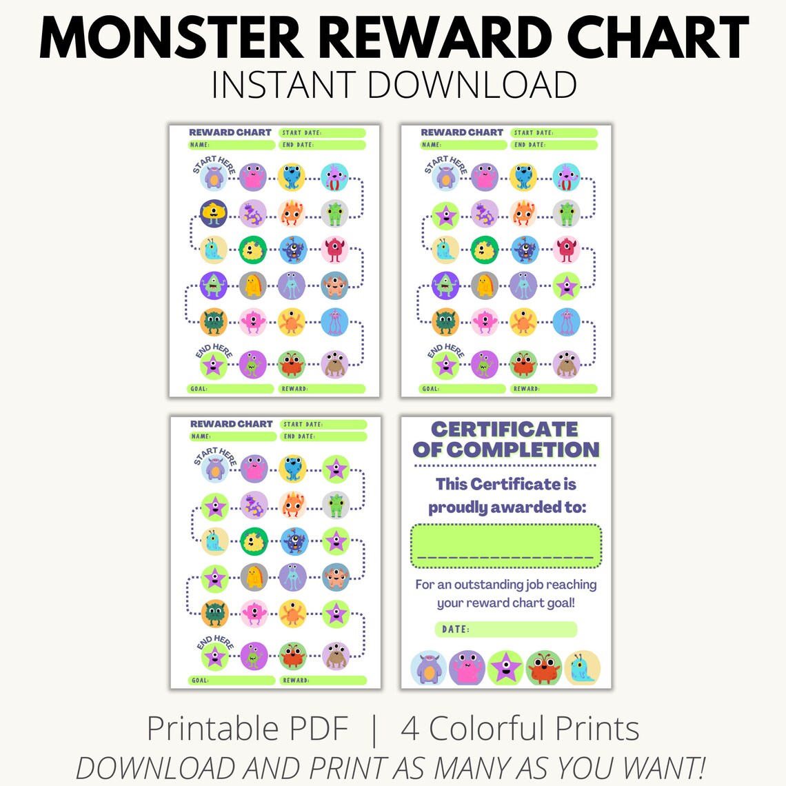 Printable Monster Reward Chart, Preschool Printable, Routine Chart ...