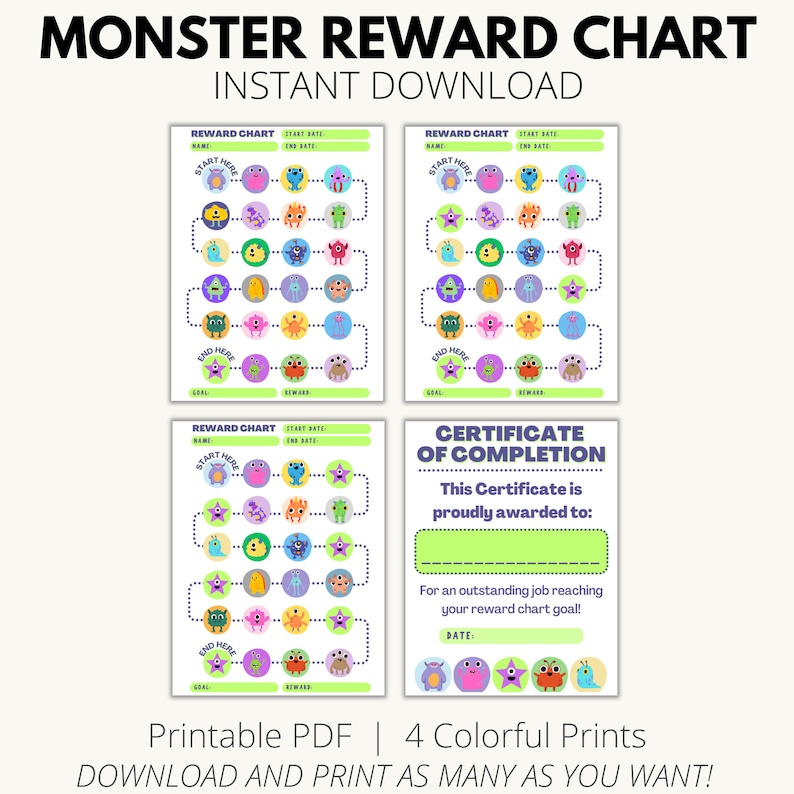 Printable Monster Reward Chart, Preschool Printable, Routine Chart ...