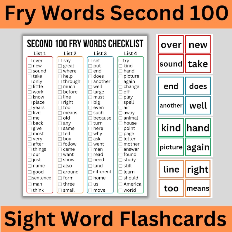 Fry Words Second 100 Sight Words Flashcards: Homeschool Learning ...
