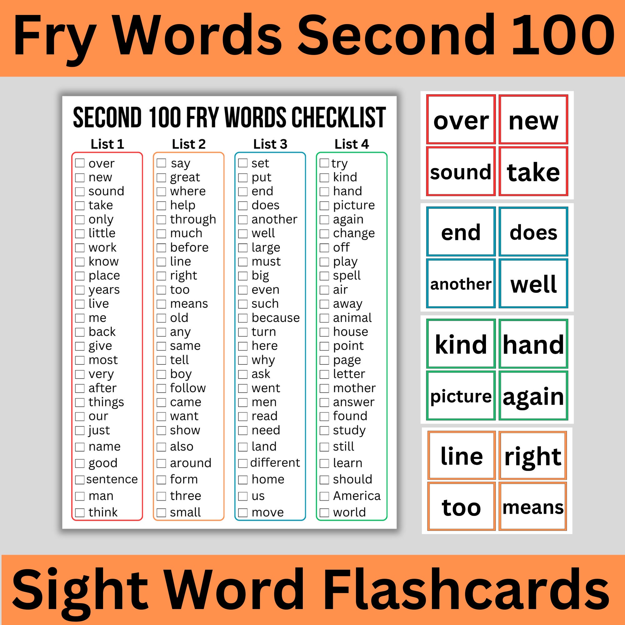 Fry Words Second 100 Sight Words Flashcards: Homeschool Learning ...