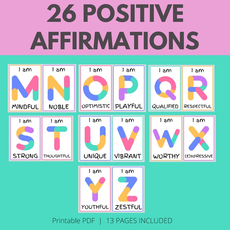 Positive Affirmation ABC Flashcards, ABC Flashcards, Positive ...