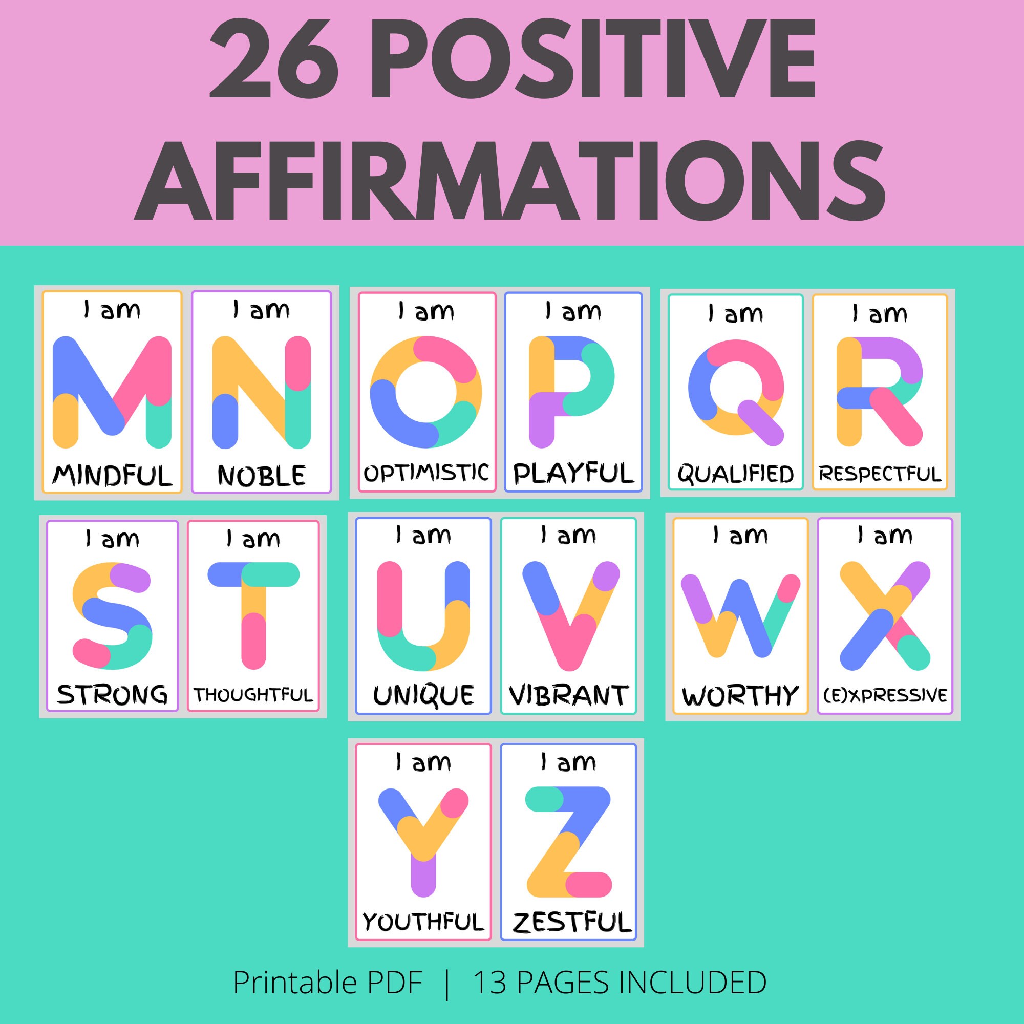 Positive Affirmation ABC Flashcards, ABC Flashcards, Positive ...