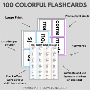 Fry Words First 100 Sight Word Flashcards: Homeschool Kindergarten - Etsy