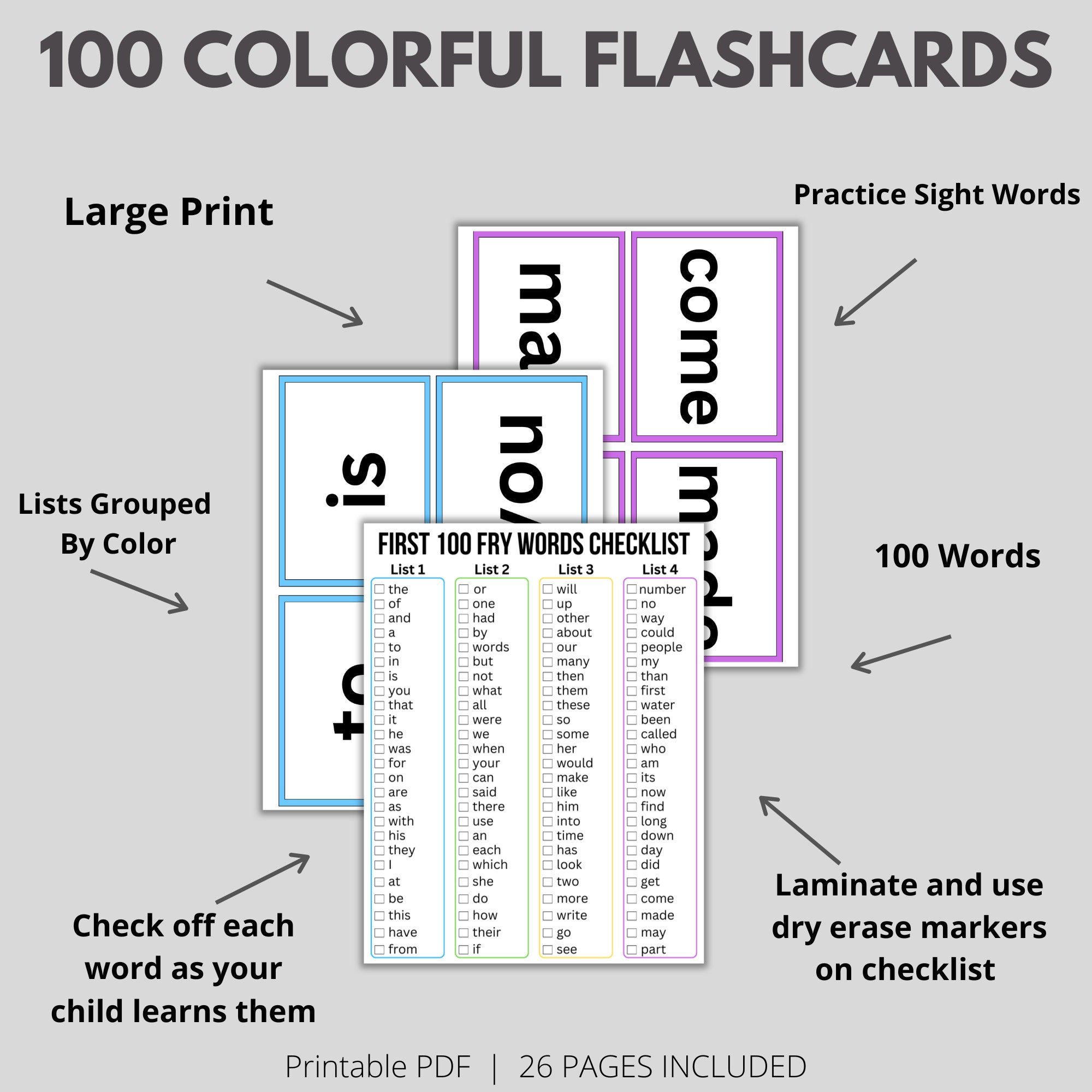 Fry Words First 100 Sight Word Flashcards: Homeschool Kindergarten - Etsy