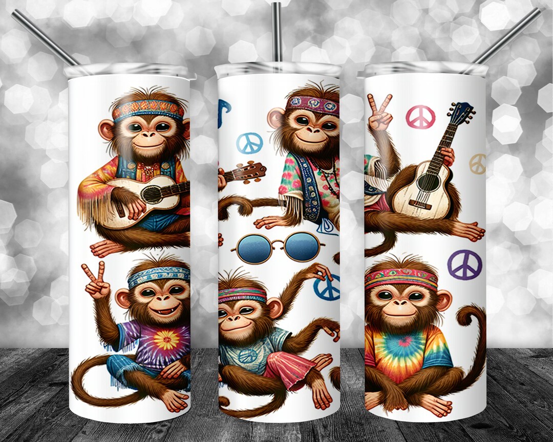 Monkey - Monkeys - Hippie - Hippy - Peace - Guitar - 20oz Tumbler - Etsy