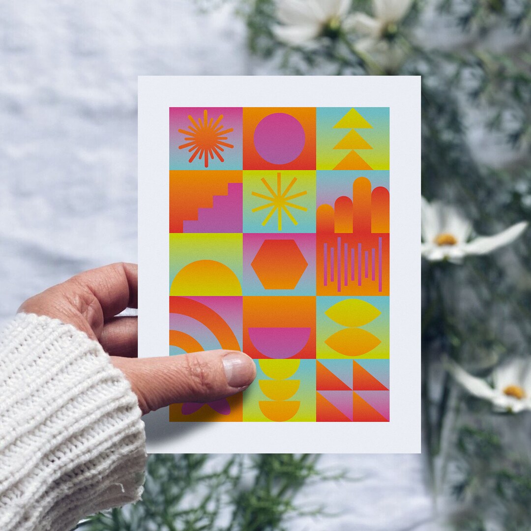 Art Print, Geometric, Mid Century Modern, MCM, Mod, Colorful, Neon ...